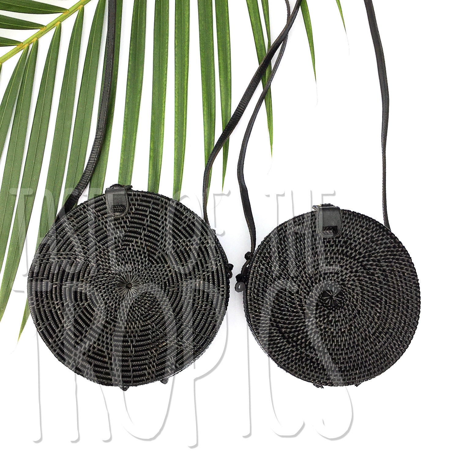 Round Black Rattan Bag // Round Rattan Bali Ata Purse // Black - Etsy
