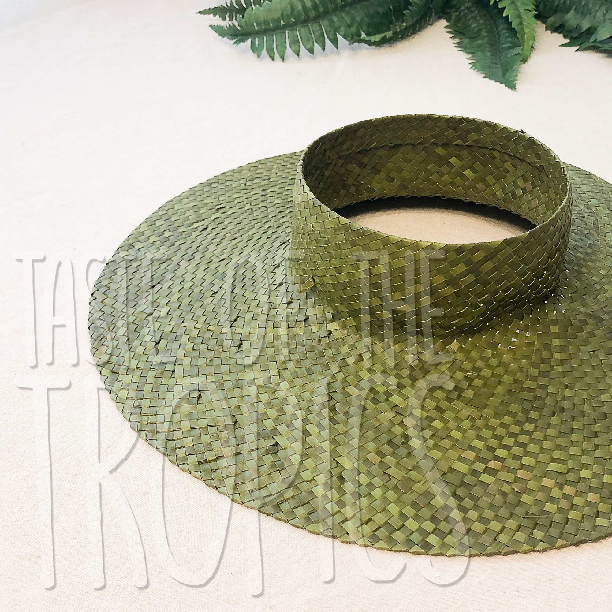 Green Lauhala Hat // “hawaiian” Style Crownless Hat // Unisex Straw Hat ...