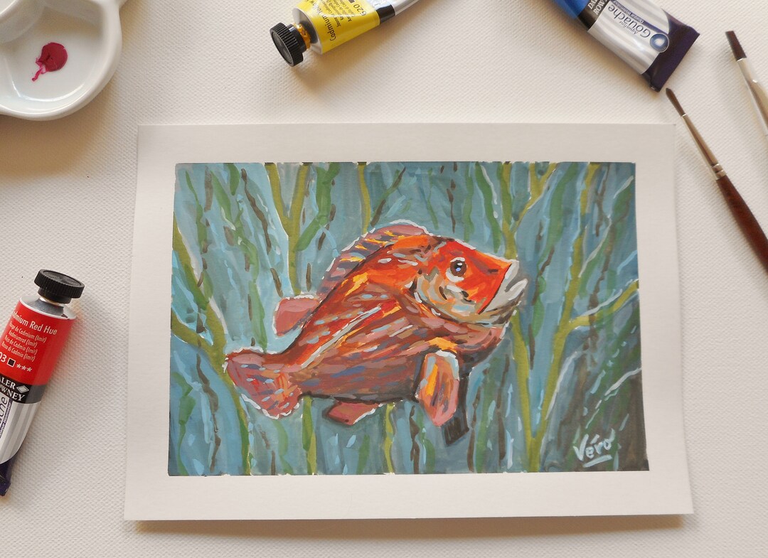 Original Gouache Fish Painting or Original Fish Illustration in Small ...
