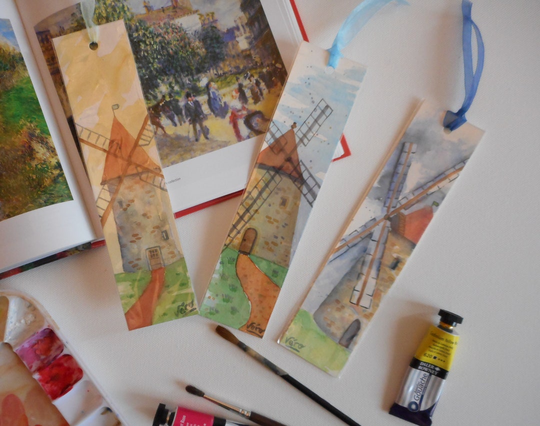 Watercolor Bookmark of Windmills Architecture Handmade Bookmark ...
