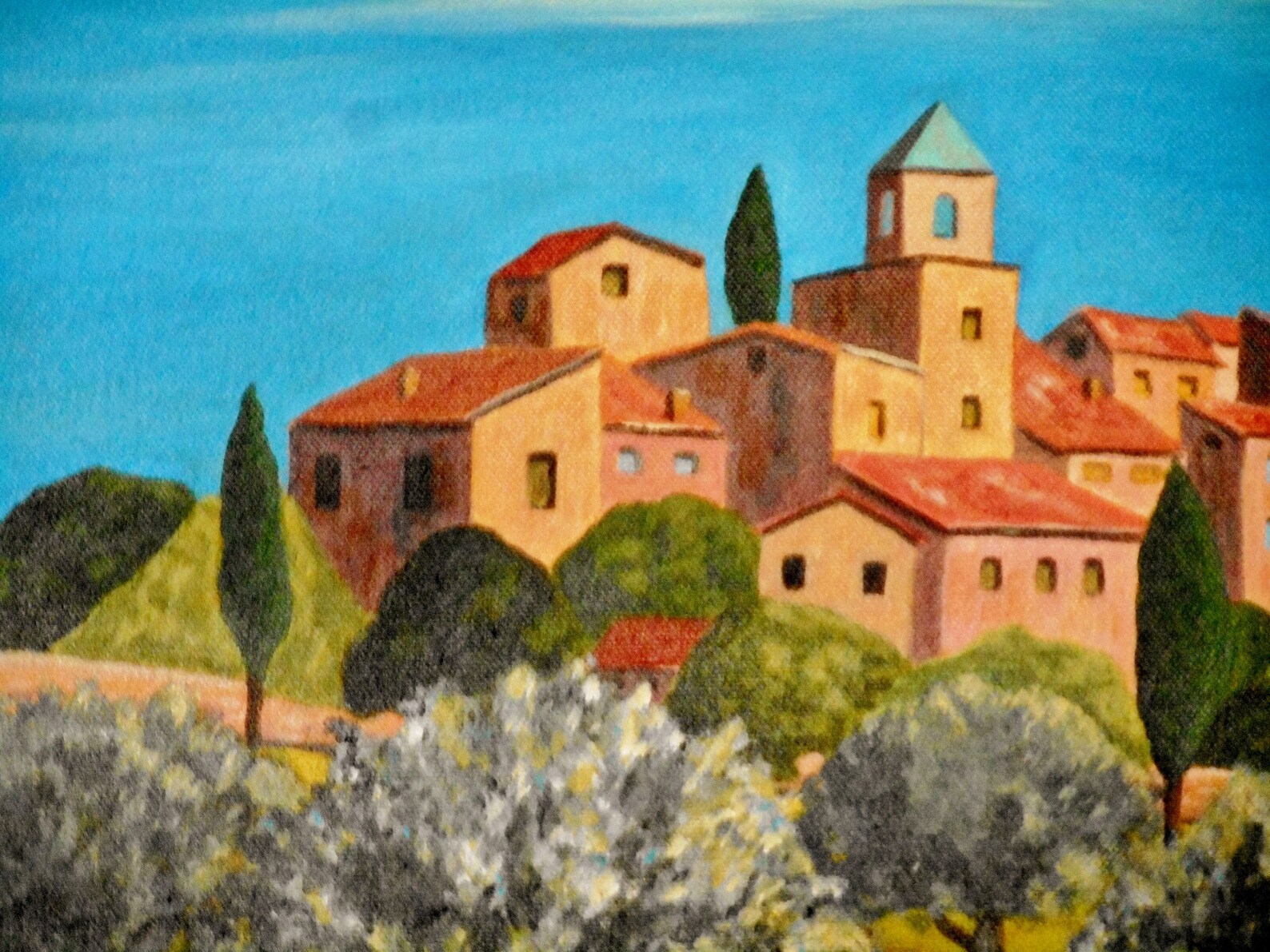 Painting of a Landscape of Provence or Painting of a Provençal Village ...