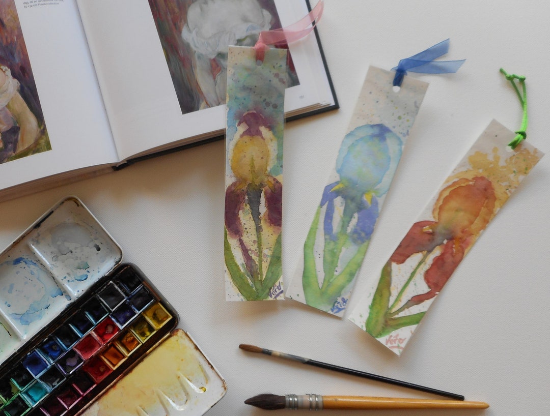 Laminated Watercolor Iris Bookmark or Flower Pattern Bookmark for Book ...