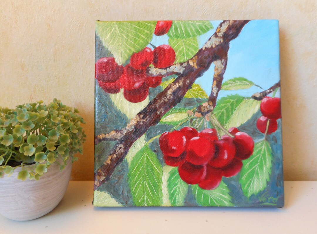 Peinture de cerises à l'huile ou tableau de fruits rouges petit format ...