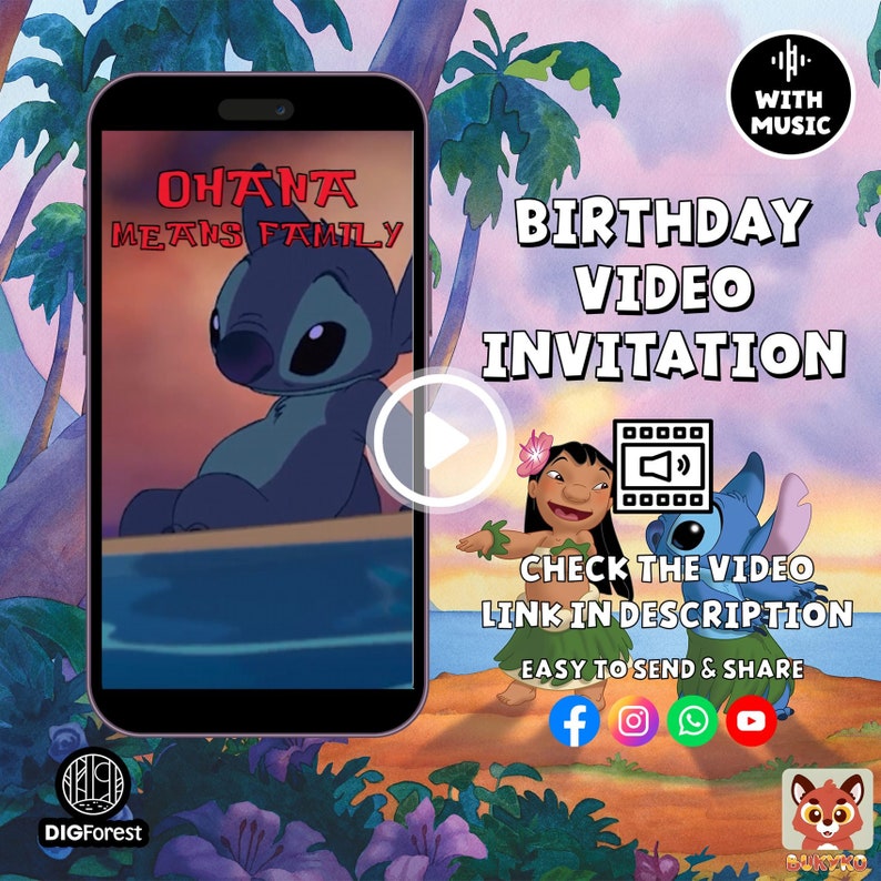 Lilo And Stitch Birthday Party Invitation Video Editable Birthday Party