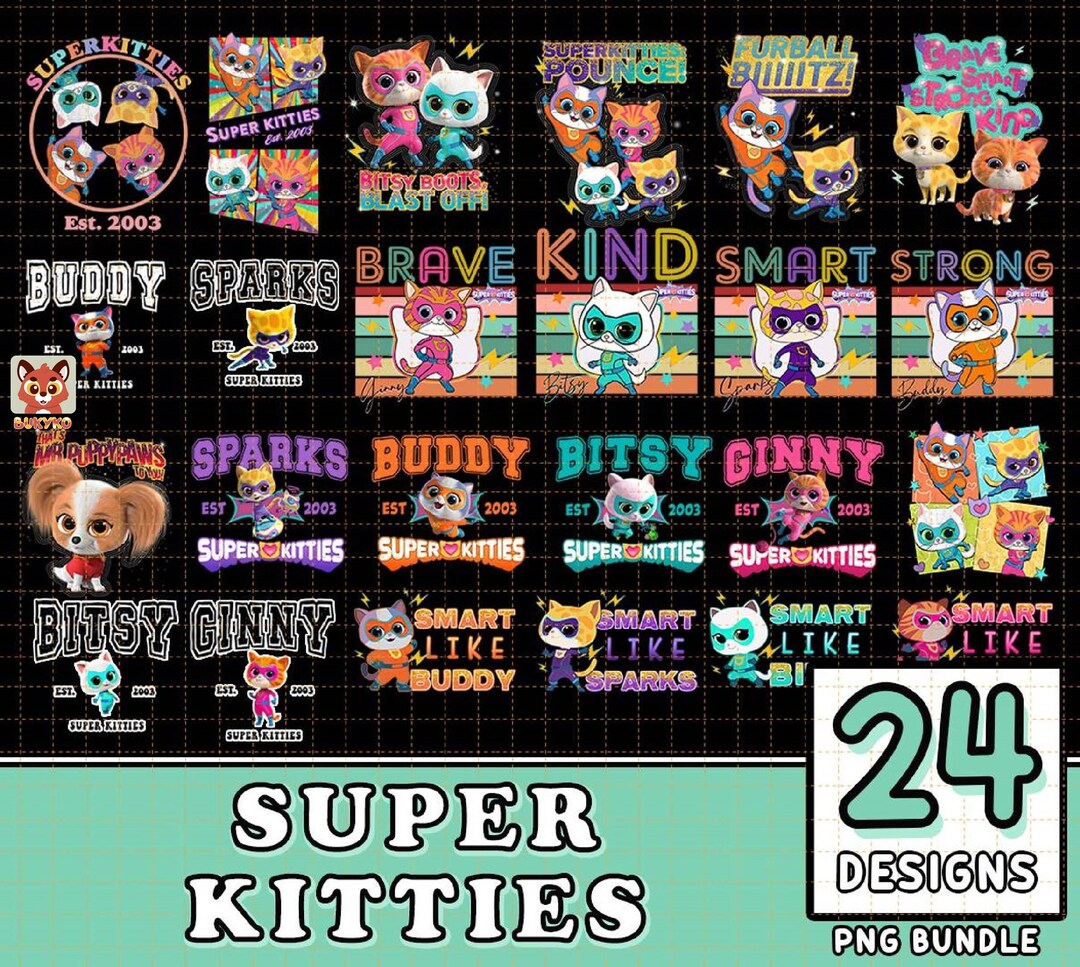 Superkitties Pounce Png Bundle Super Cat Designs Superkitties Birthday ...