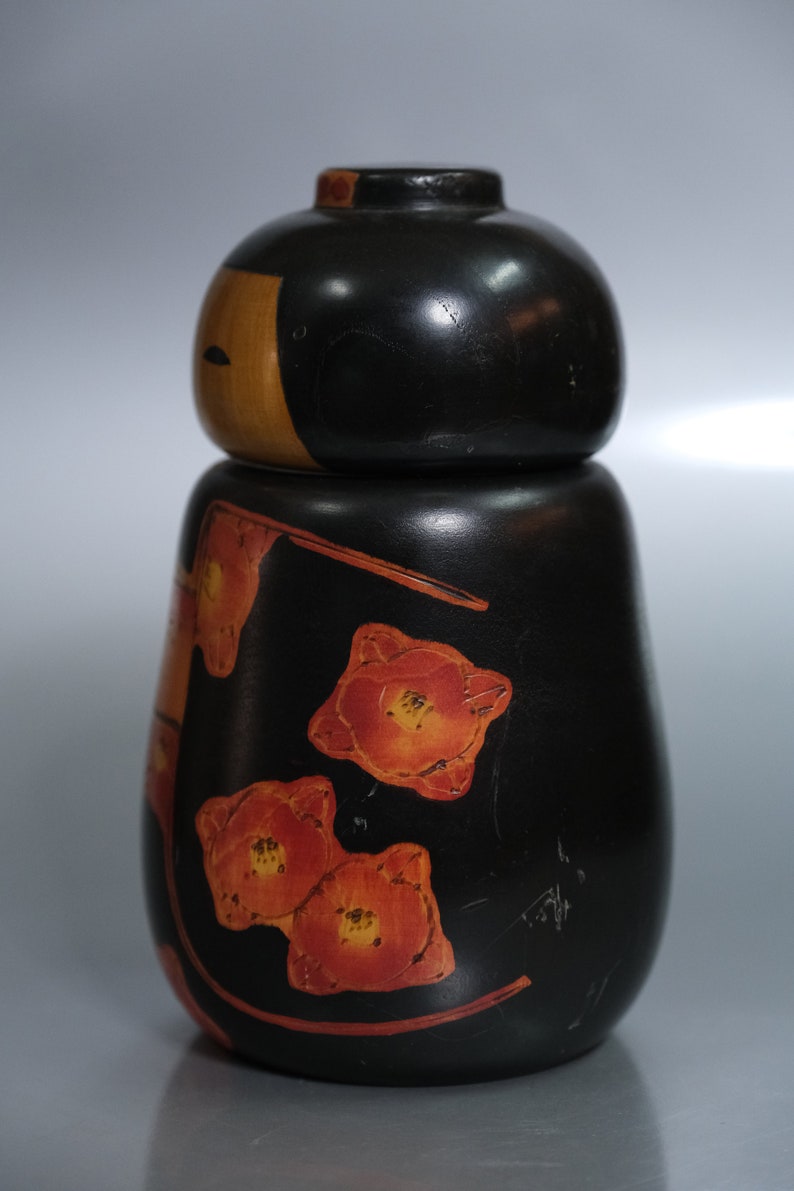 Vintage Sekiguchi Toa Kokeshi Doll With Black Kimono and Plum - Etsy