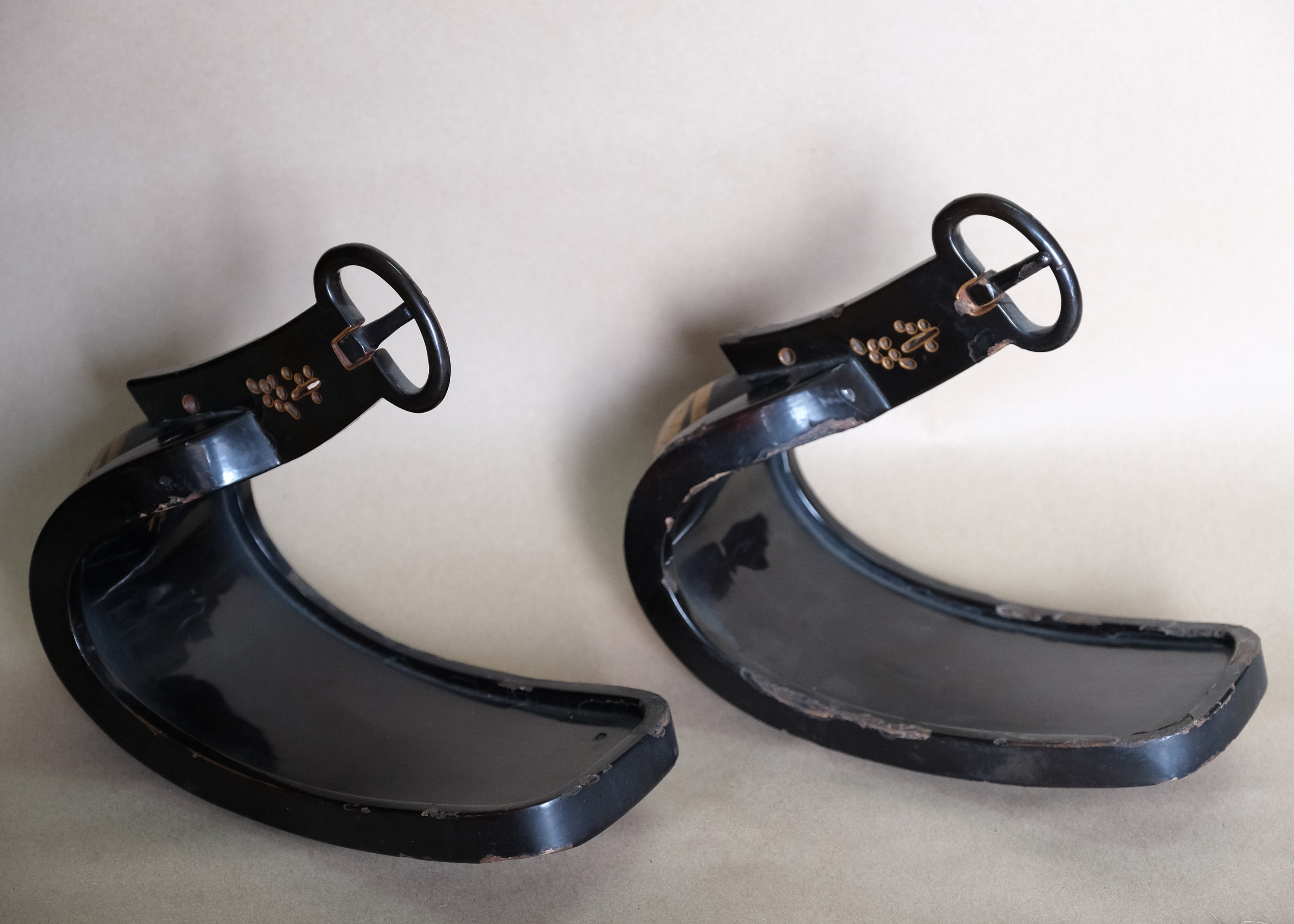 Antique Japanese Black and Gold Swan-shaped Samurai Stirrups Inlaid ...