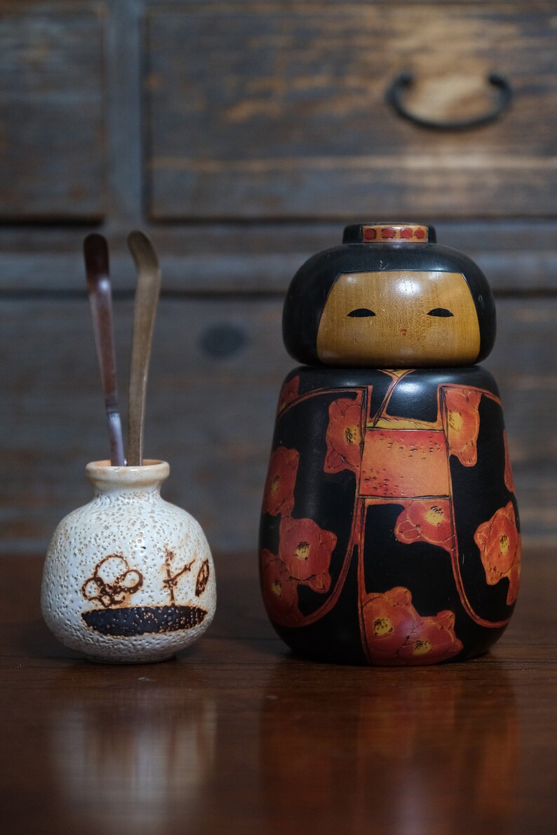 Vintage Sekiguchi Toa Kokeshi Doll With Black Kimono and Plum - Etsy