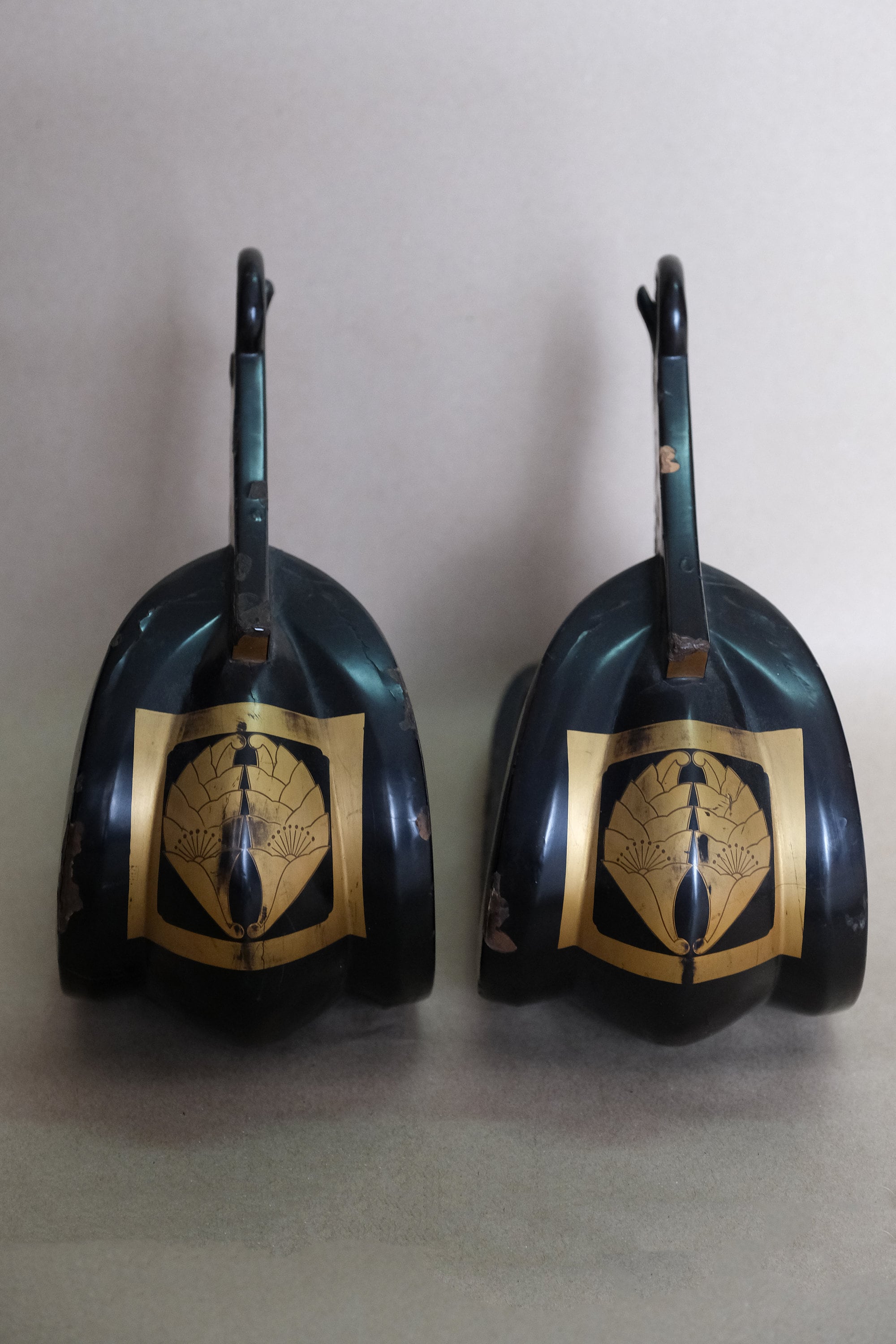 Antique Japanese Black and Gold Swan-shaped Samurai Stirrups Inlaid ...