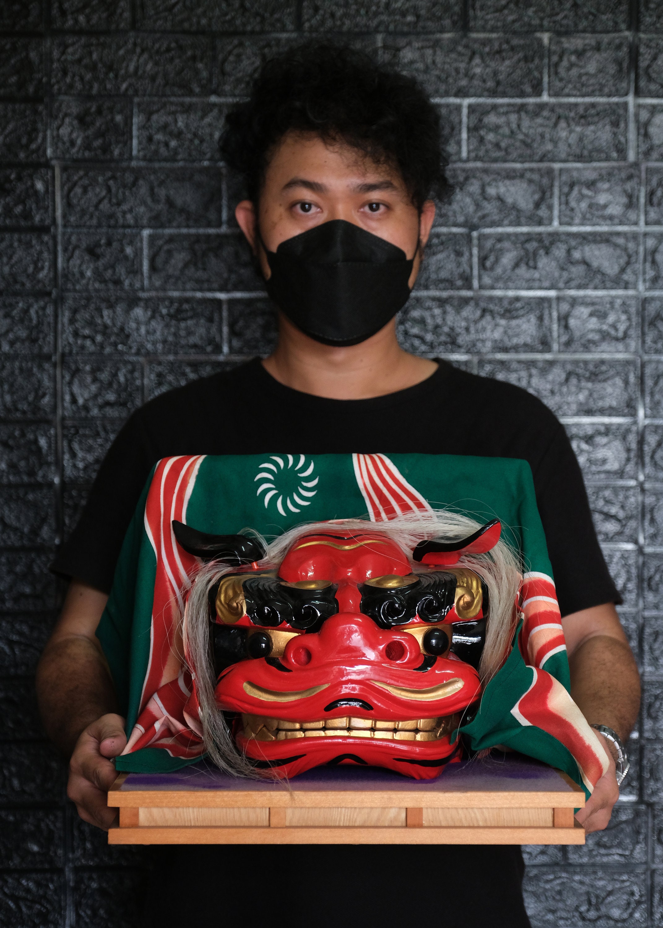 Vintage Japanese Shishimai Mask | Traditional Red & Gold Lion Dance ...