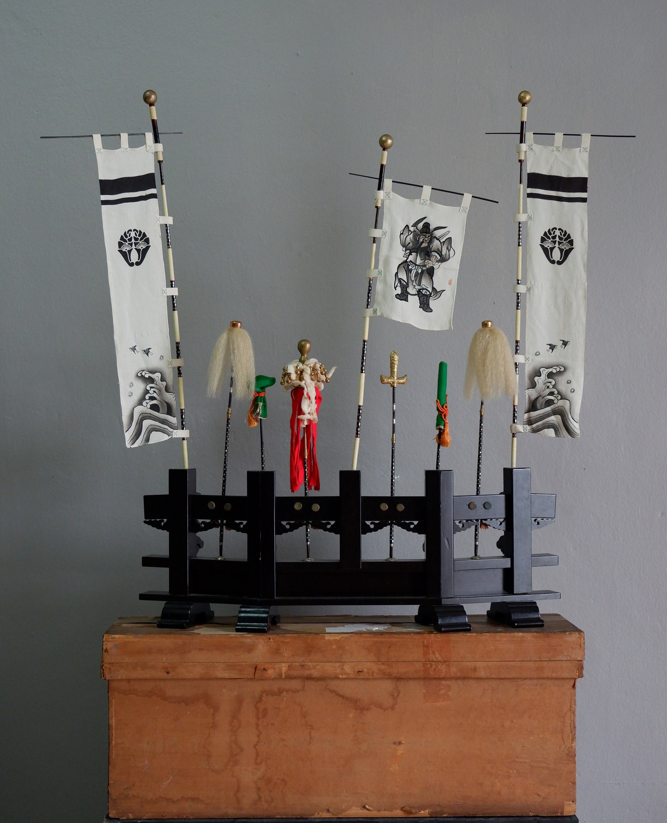 Antique Japanese Miniature Weapons and War Banners Display Set Meiji ...