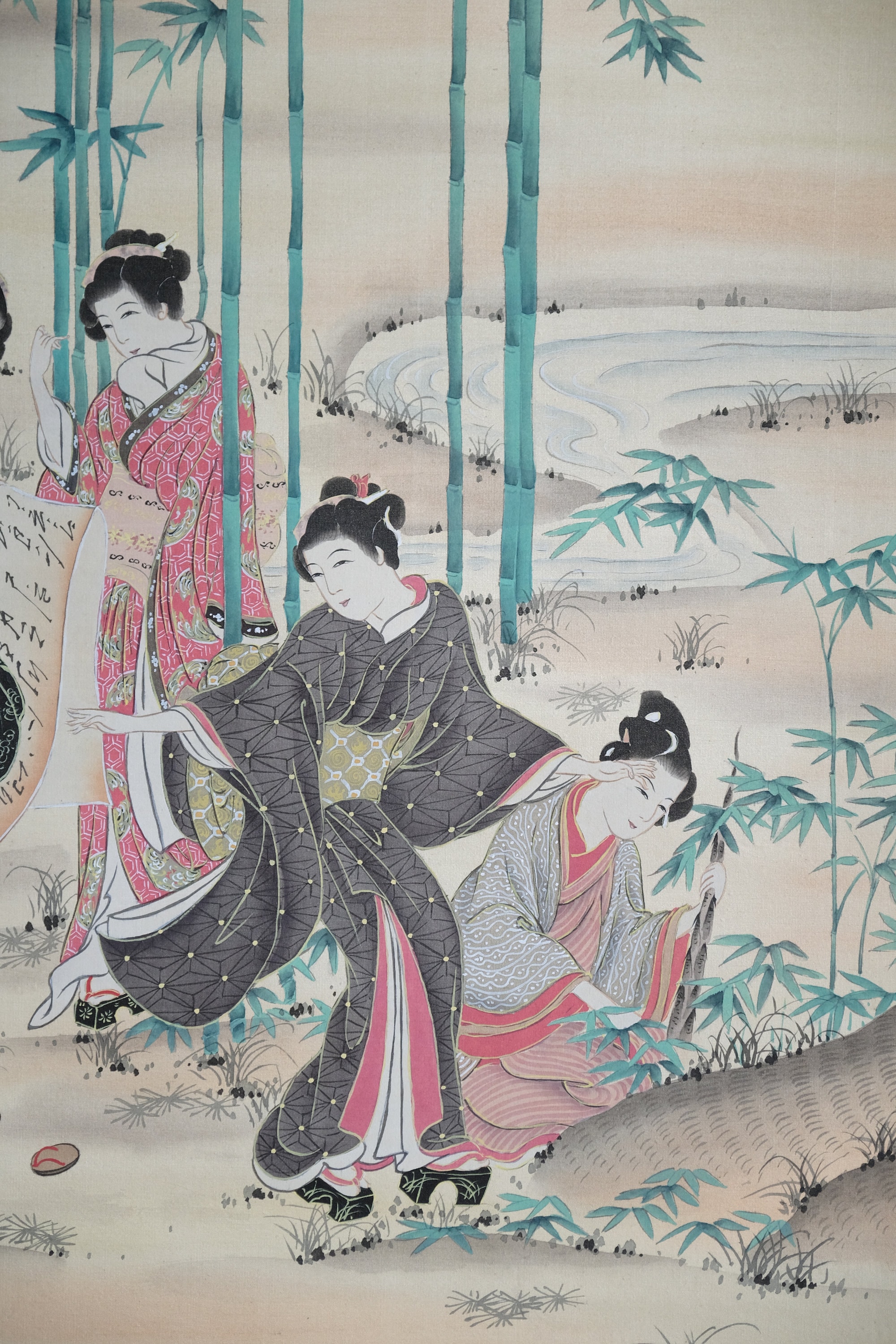 Huge Vintage Japanese Hanging Scroll - Five Women and Children in ...