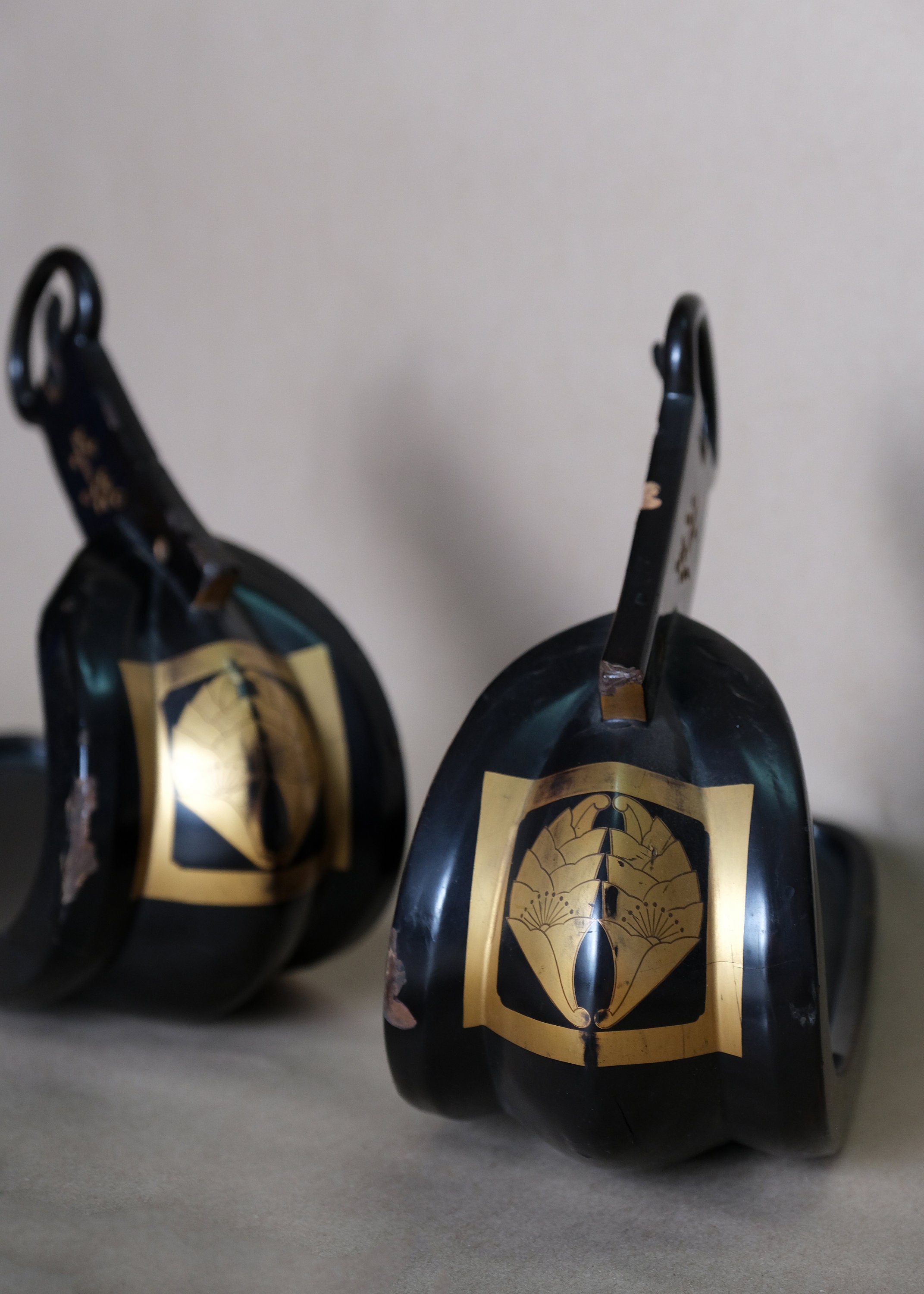 Antique Japanese Black and Gold Swan-shaped Samurai Stirrups Inlaid ...