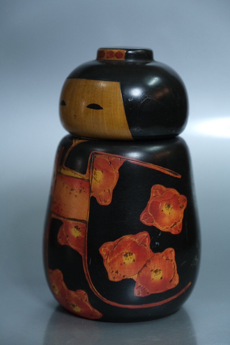 Vintage Sekiguchi Toa Kokeshi Doll With Black Kimono and Plum - Etsy