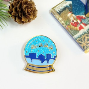 Snow Globe Enamel Pin, Christmas Gold Festive Brooch, Winter Magic ...