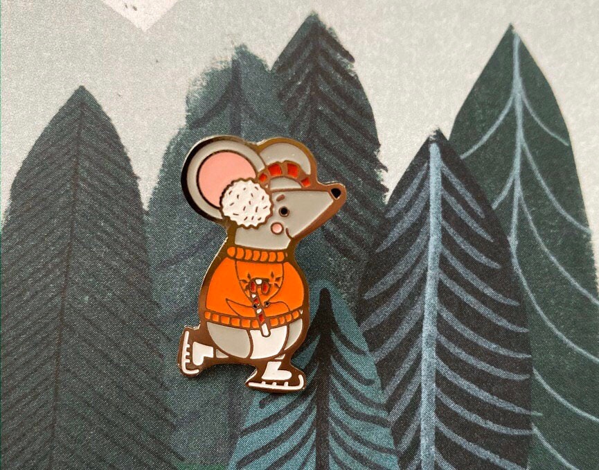 Mice ice skating enamel pin Gray mouse pin Cute enamel pin | Etsy