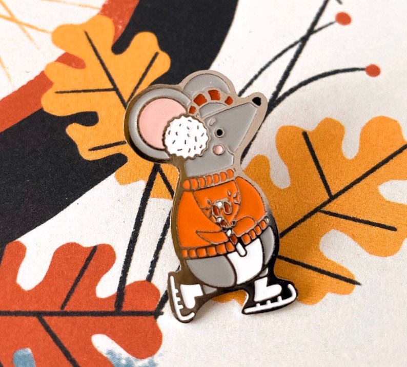 Mice Ice Skating Enamel Pin Gray Mouse Pin Cute Enamel Pin - Etsy