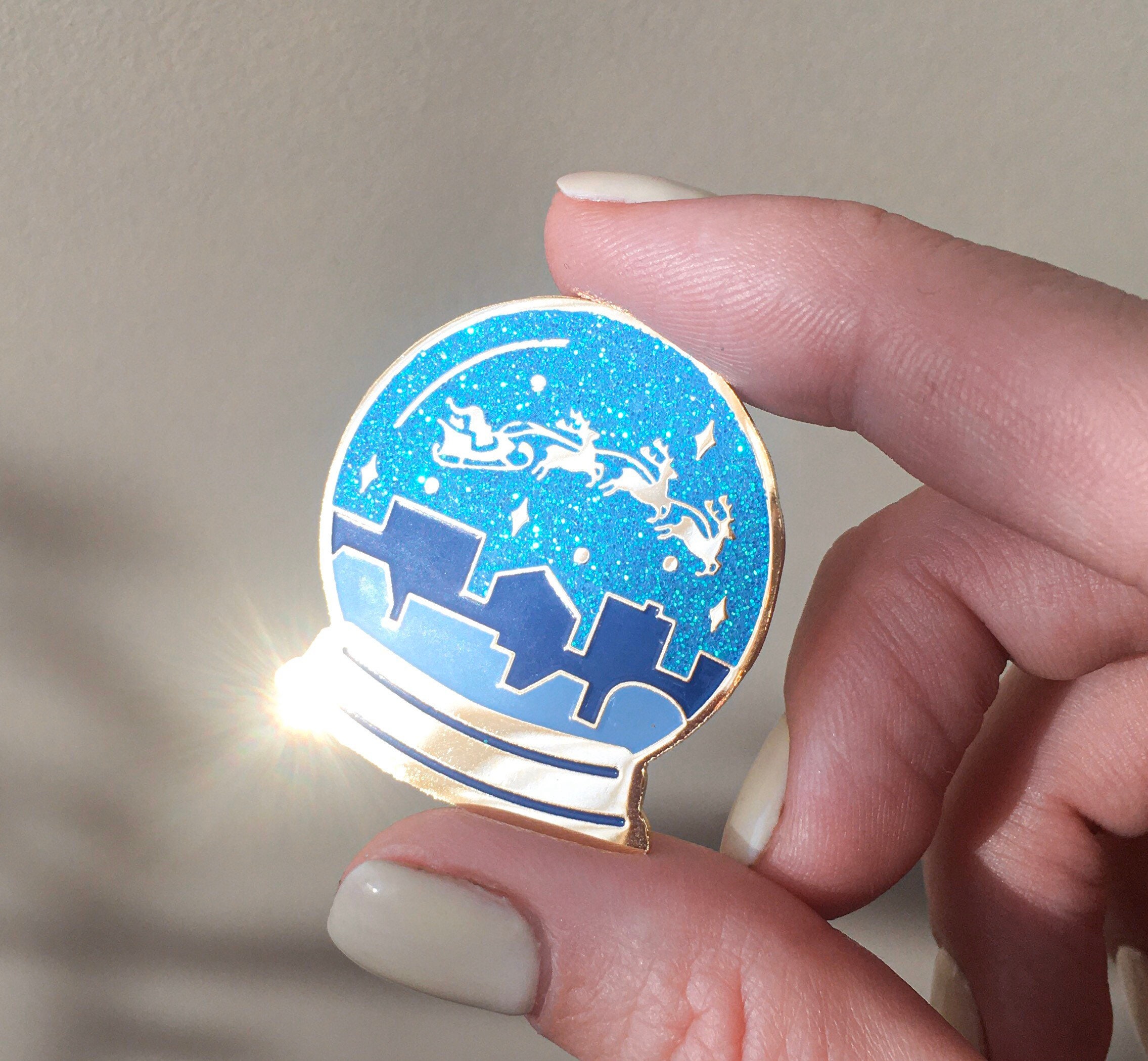 Snow Globe Enamel Pin Christmas Gold Festive Brooch Winter | Etsy