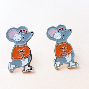 Mice Ice Skating Enamel Pin, Gray Mouse Pin, Cute Enamel Pin, Mice ...