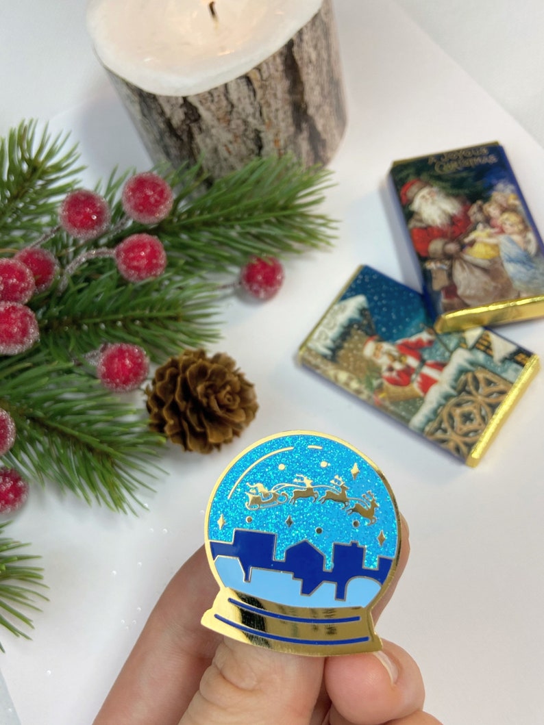 Snow Globe Enamel Pin Christmas Gold Festive Brooch Winter - Etsy