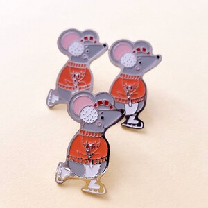 Mice Ice Skating Enamel Pin, Gray Mouse Pin, Cute Enamel Pin, Mice ...