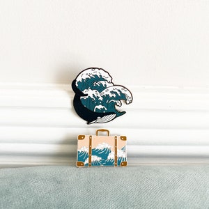 Whale Enamel Pin, Big Wave Lapel Pin, Metal Brooch, Travel Pin, Whale ...