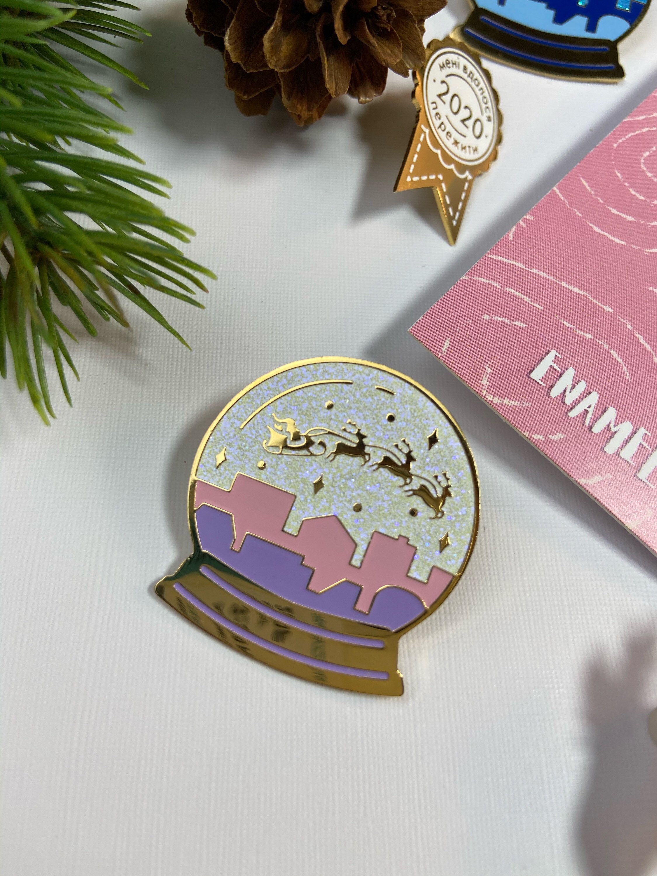Snow Globe Enamel Pin Christmas Gold Brooch Winter Magic - Etsy