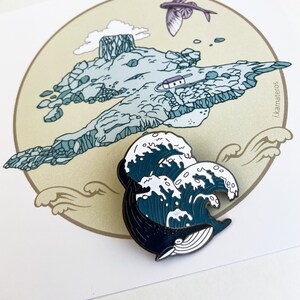 Whale Enamel Pin, Big Wave Lapel Pin, Metal Brooch, Travel Pin, Whale ...