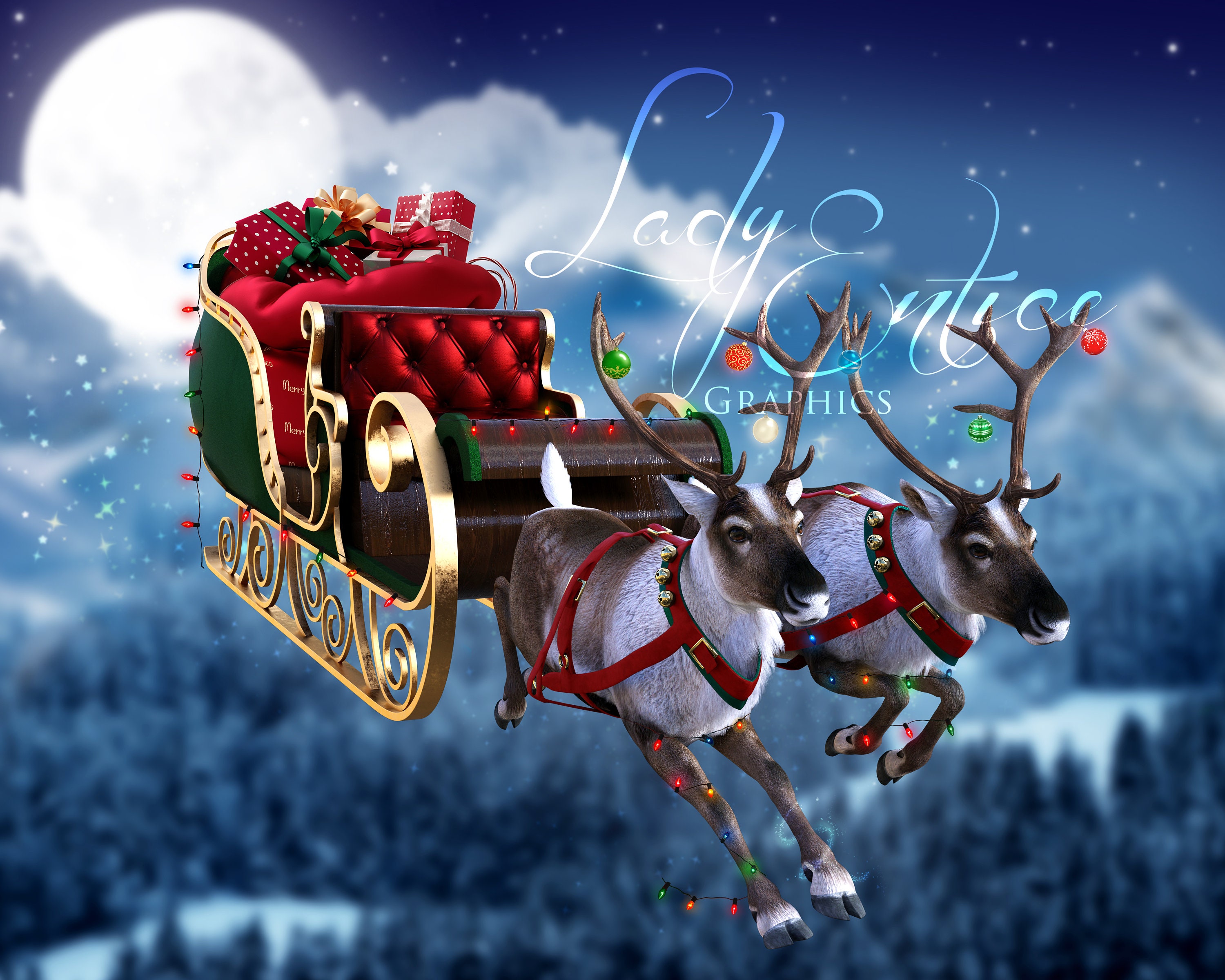Santa's Sleigh Christmas Digital Backdrop - Etsy