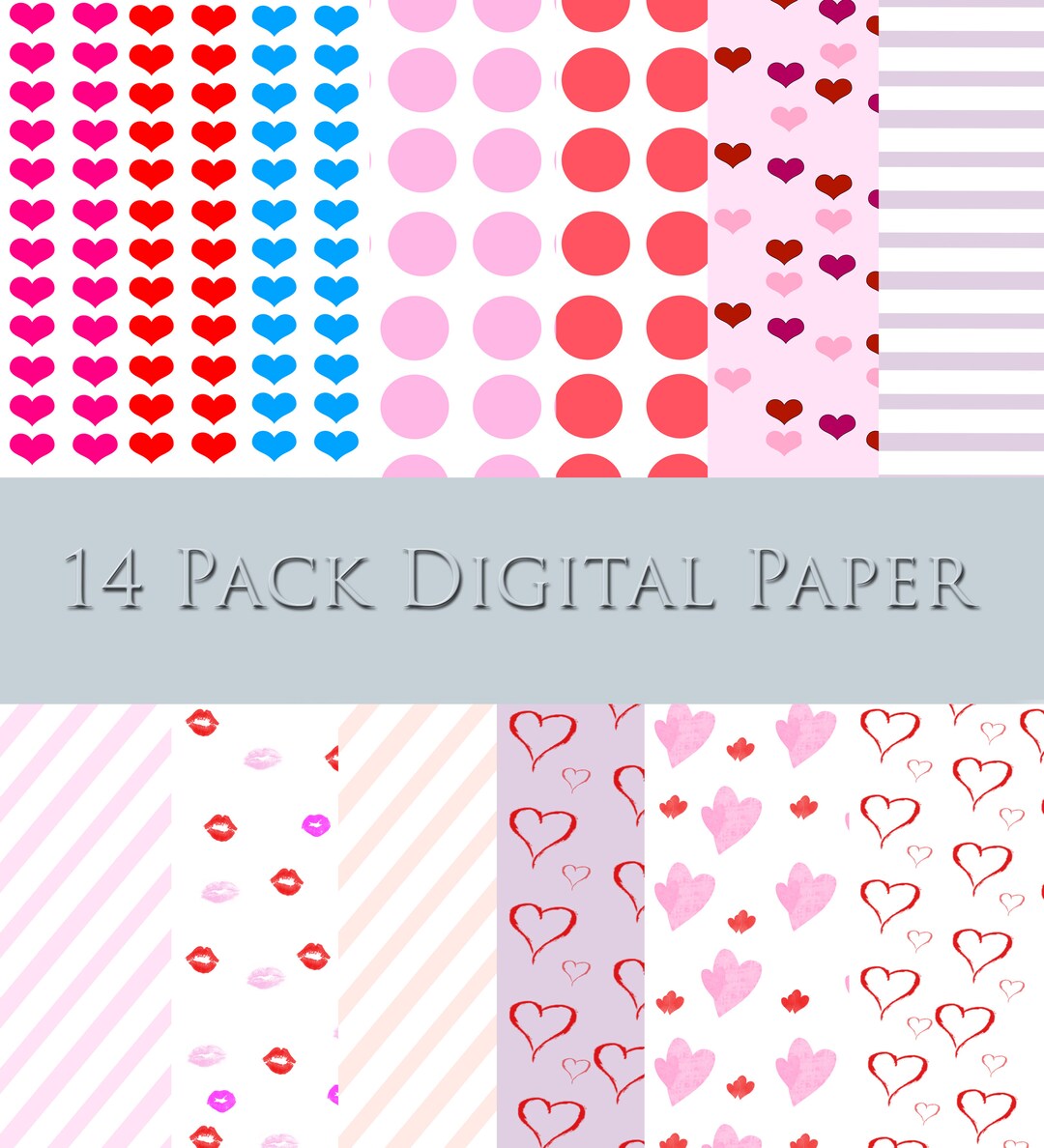 Valentines Paper | Digital Paper | Hearts | Design - Etsy