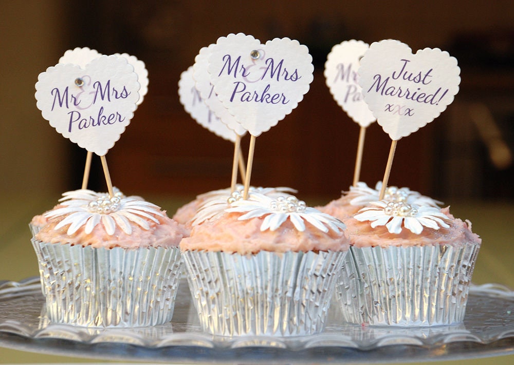 Personalised Wedding Cupcake Flags - I Do - Mr and Mrs Heart Toppers ...
