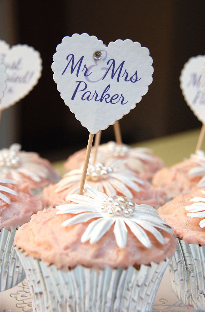 Personalised Wedding Cupcake Flags - I Do - Mr and Mrs Heart Toppers ...