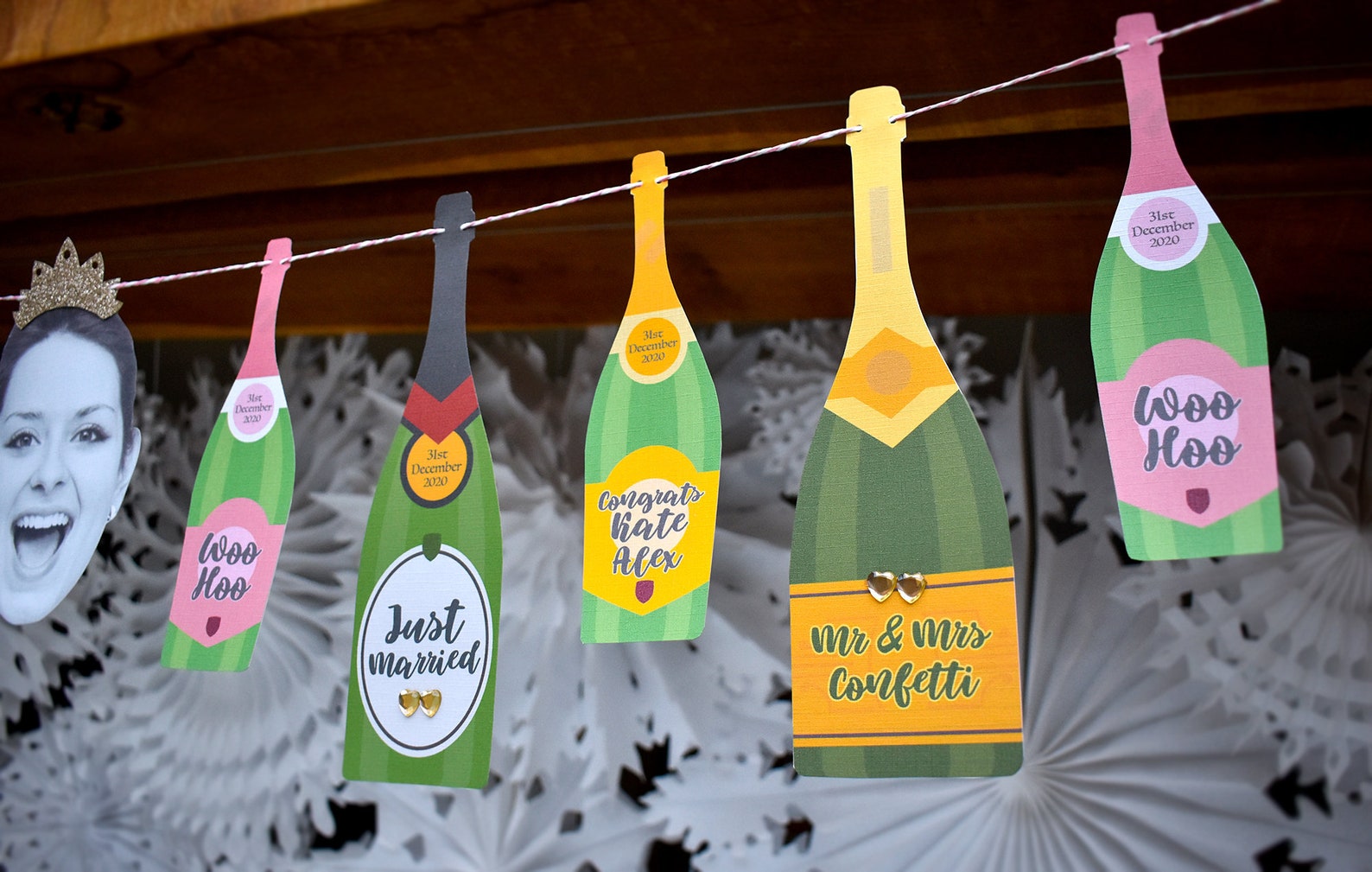 Custom Photo Face Just Married Garland Wedding Personalised - Etsy