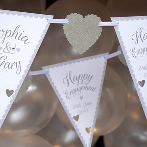 Handmade Engagement Bunting - Personalized Silver Engagement Banner ...
