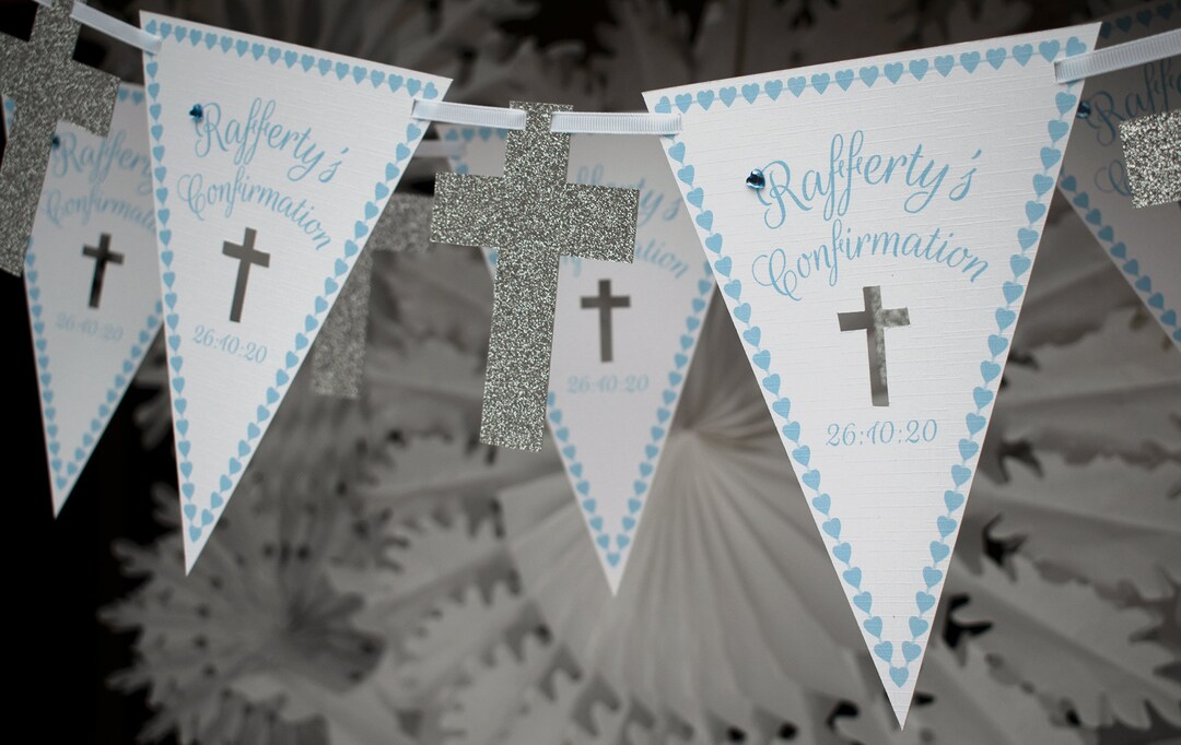 Boys Confirmation Bunting - 3m Personalised Baby Blue Card Banner ...