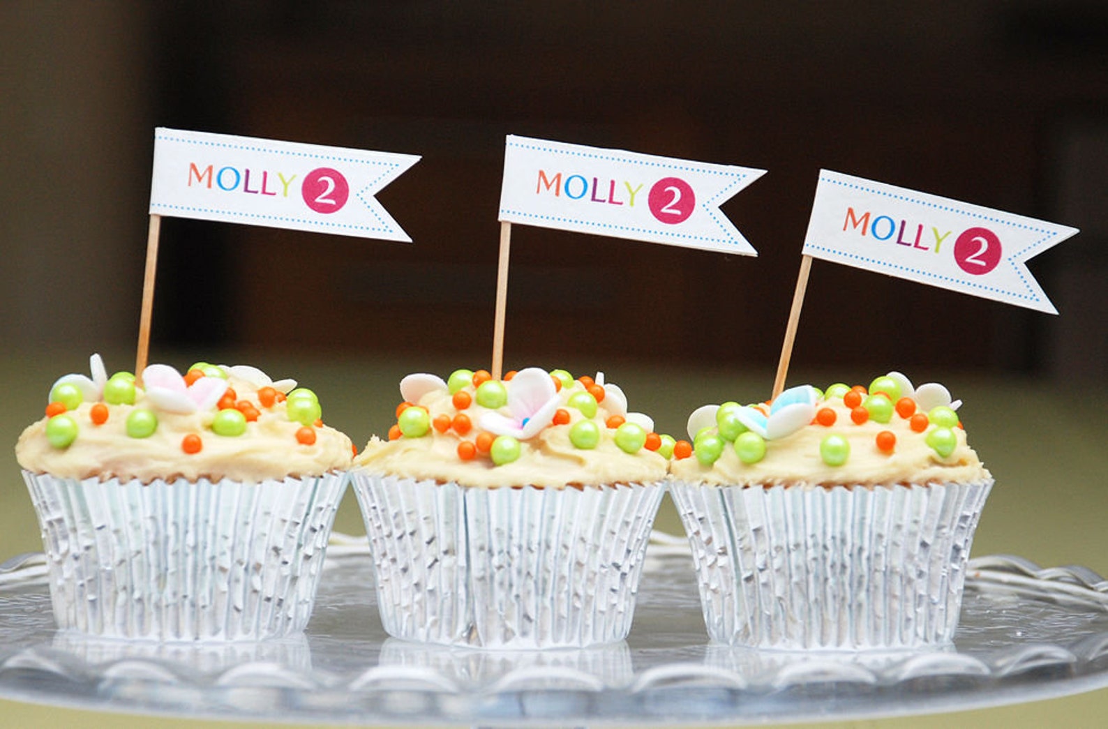 Personalized Birthday Cupcake Flags - 18 Toppers - Contemporary Oval ...