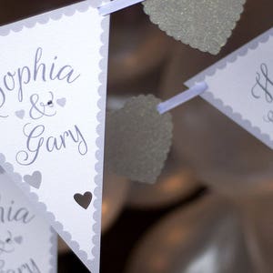 Handmade Engagement Bunting - Personalised Silver Engagement Banner ...