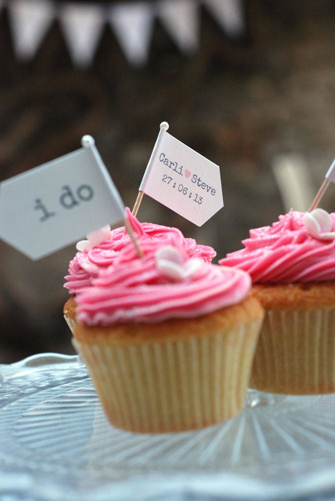 Personalised Wedding Cupcake Flags - I Do - Mr and Mrs Heart Toppers ...