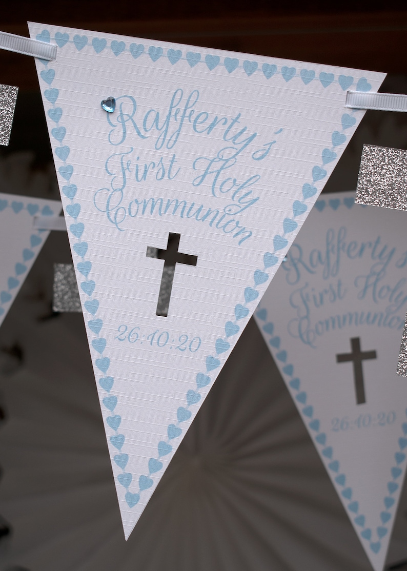 First Holy Communion Bunting 3m Personalised Baby Blue | Etsy UK