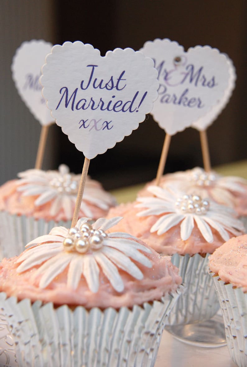 Personalised Wedding Cupcake Flags - I Do - Mr and Mrs Heart Toppers ...