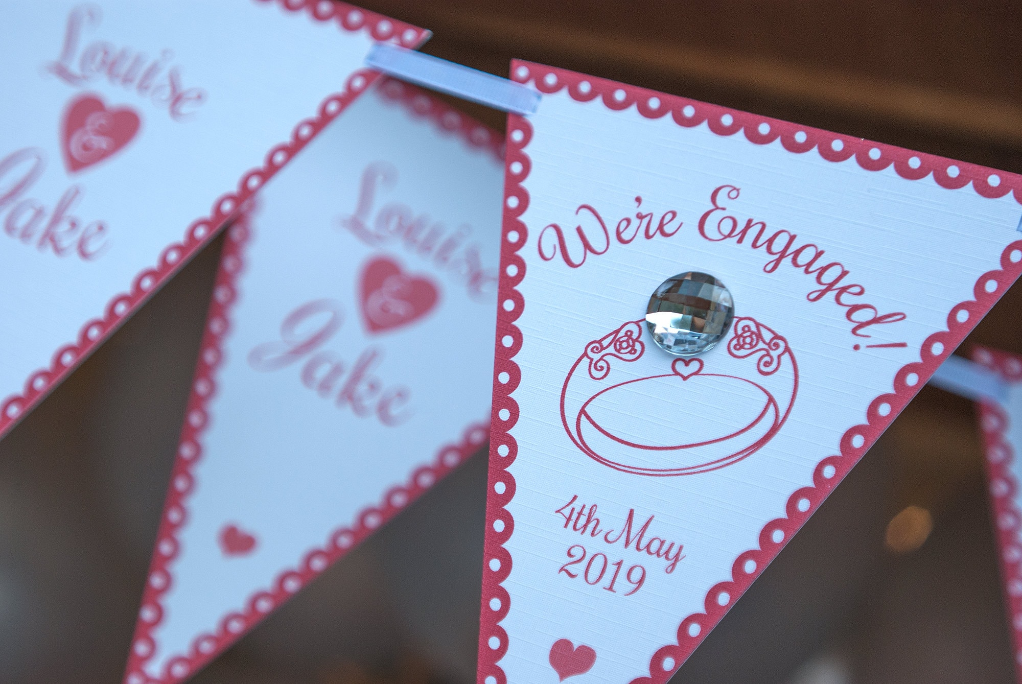 Handmade engagement bunting Personalised raspberry engagement banner ...