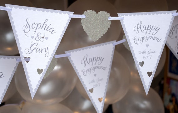 Handmade engagement bunting Personalised raspberry engagement banner ...