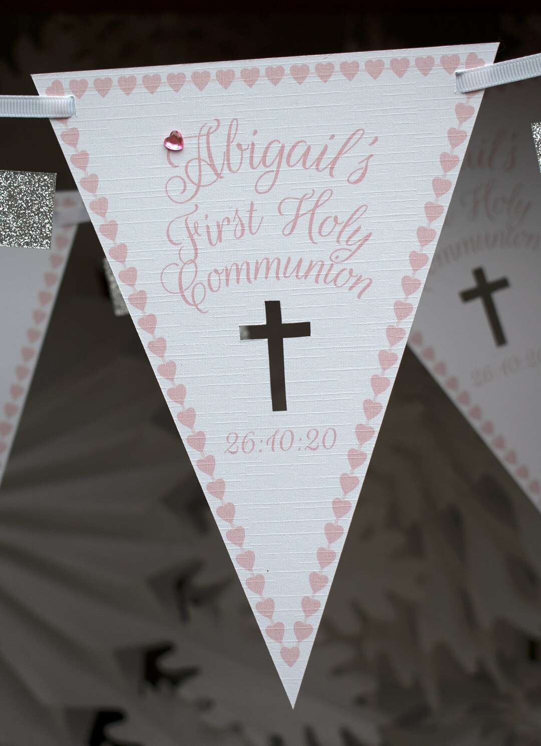 First Holy Communion Bunting - 2m Personalised Baby Pink Hand - Made ...