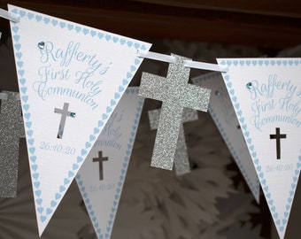 First Holy Communion Bunting 3m Personalised Baby Blue | Etsy UK