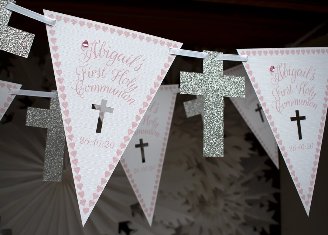 Personalised First Holy Communion Bunting – Glitter Cross Banner - Etsy