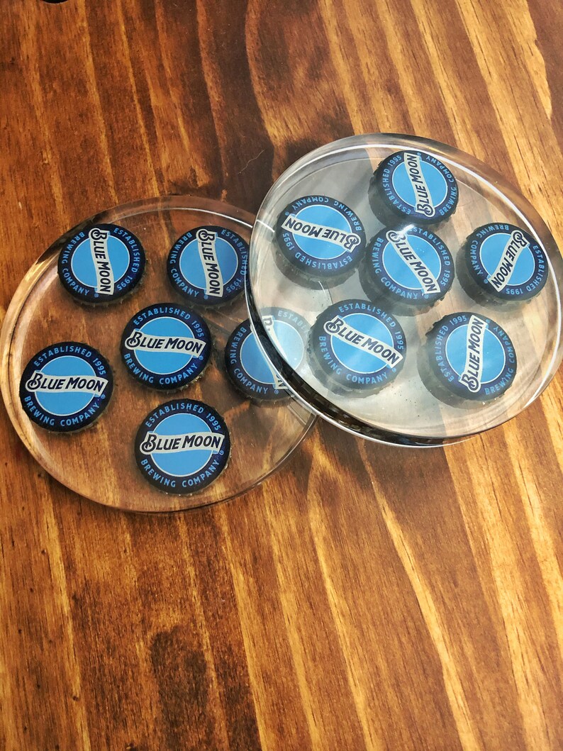 Blue Moon Bottle Cap Beer Bottle Cap Resin Coaster Set of 2 | Etsy