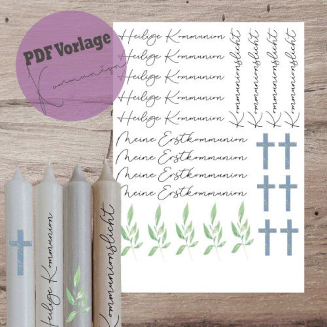 PDF A4 Template communion Candle Tattoo Candle Sticker Candles ...