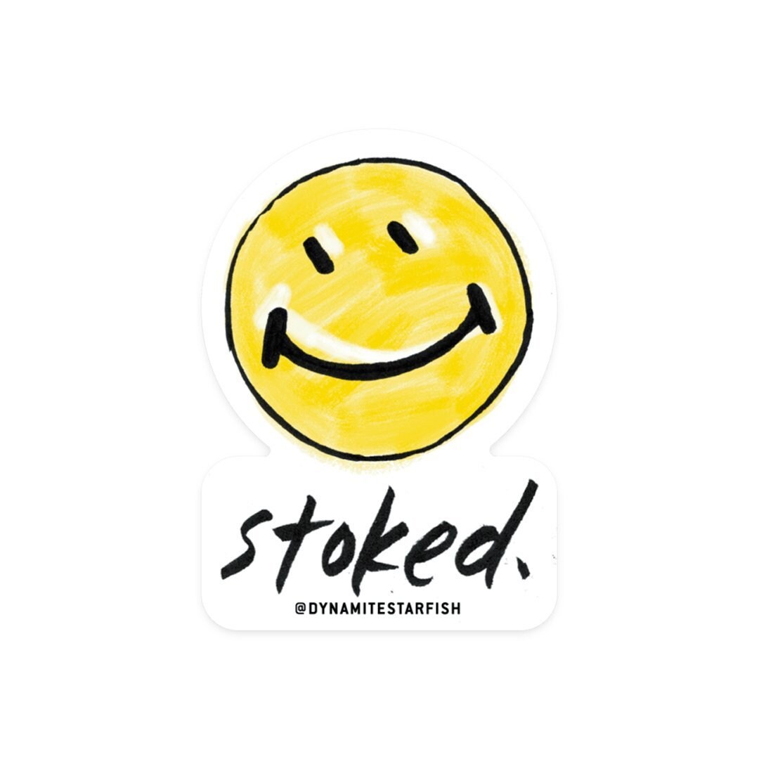 Stoked, 2"x2.75" Vinyl Sticker, Rock Climbing, Smiley Face, Happy, Rock ...