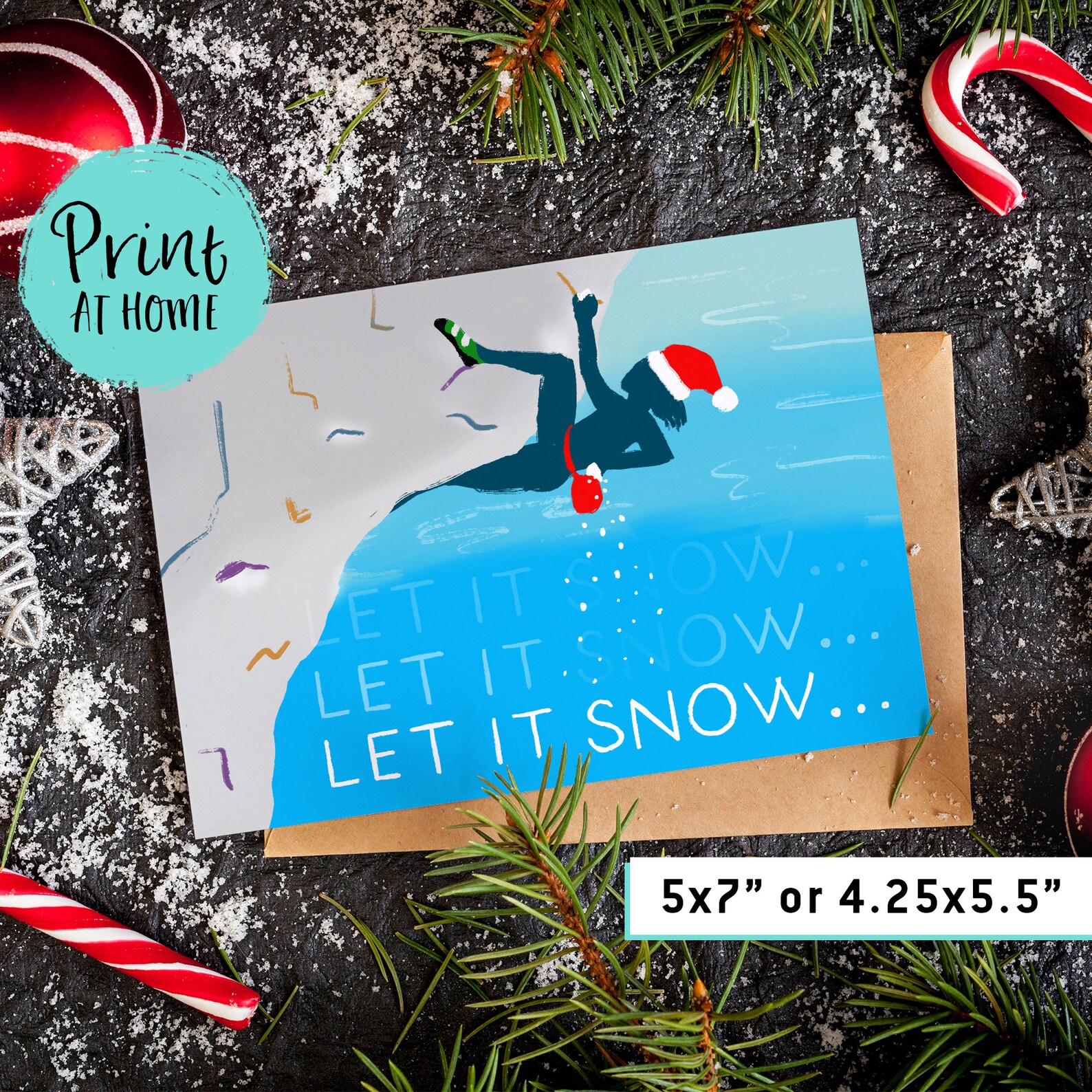 Printable Rock Climbing Greeting Card Holiday Downloadable | Etsy