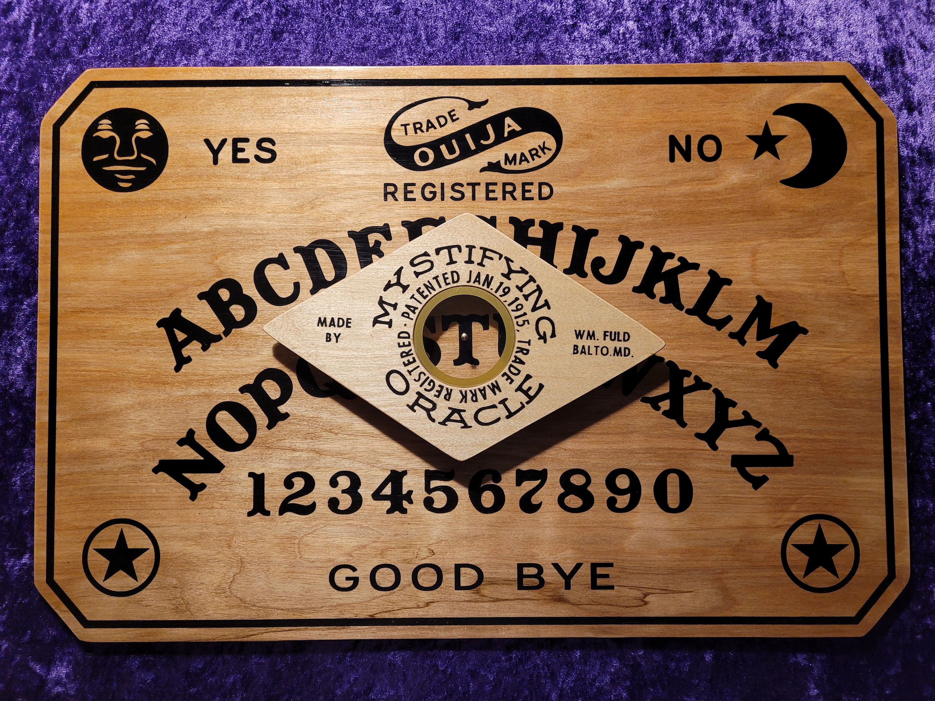 1917 William Fuld Ouija Board W/ Blonde Diamond Lens Planchette Antique ...